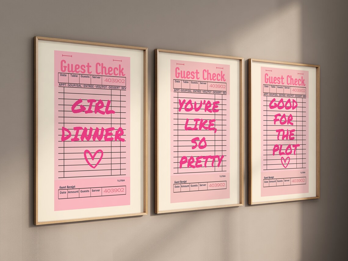 Guest Check Print Set of 3, Trendy Wall Art, You're so Pretty Print ...