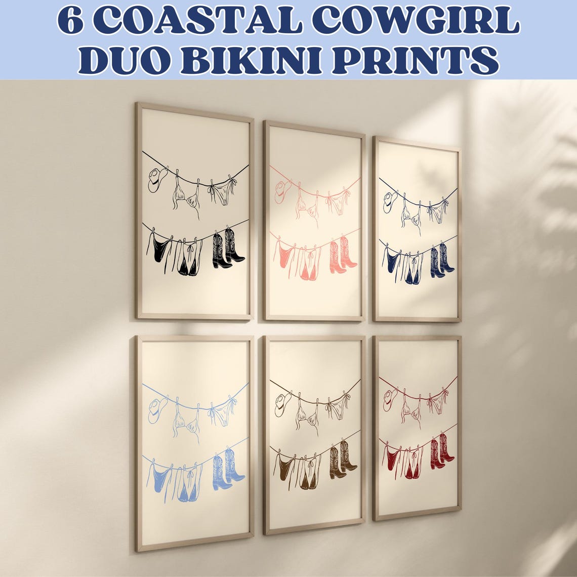 Bikini Print Gallery Wall Art, Coastal Cowgirl Mega Bundle Digital ...