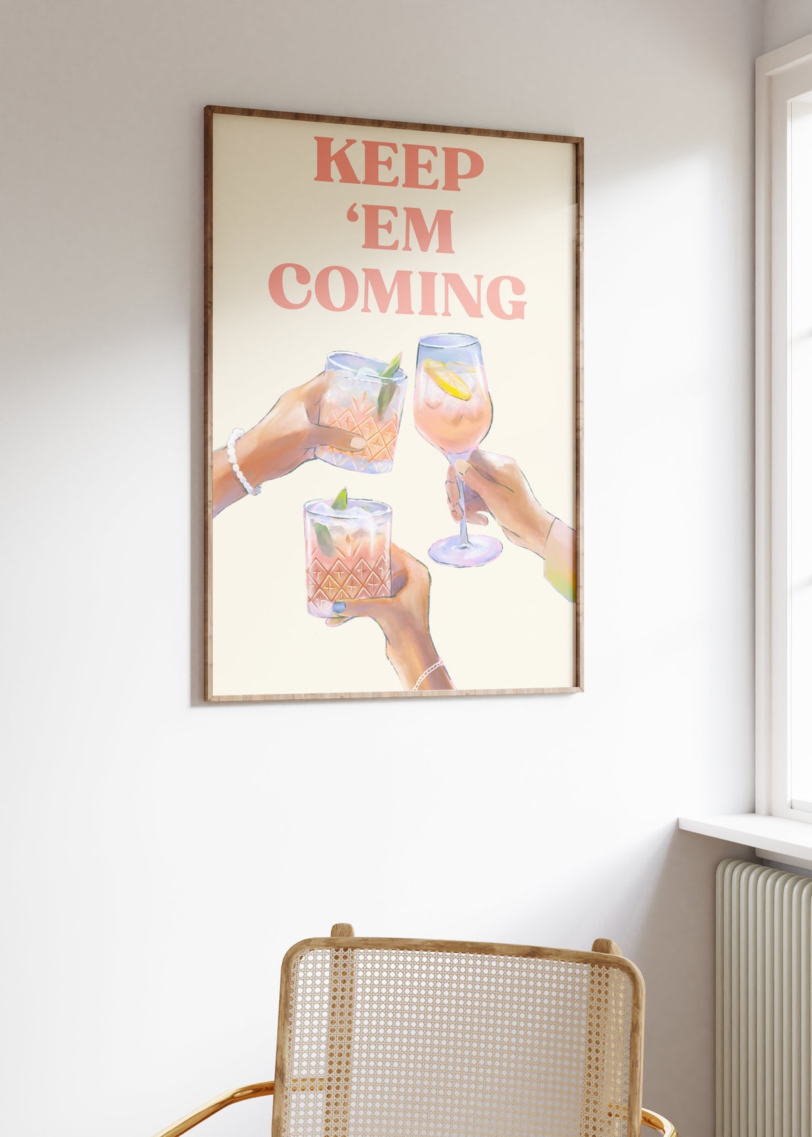 Keep Em Coming Wall Print Bar Cart Print Cheers Cocktail Print Vintage ...