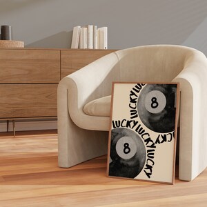 Vintage Pool 8 Ball Print Retro Hand-drawn Wall Art Trendy Lucky 8 Ball ...