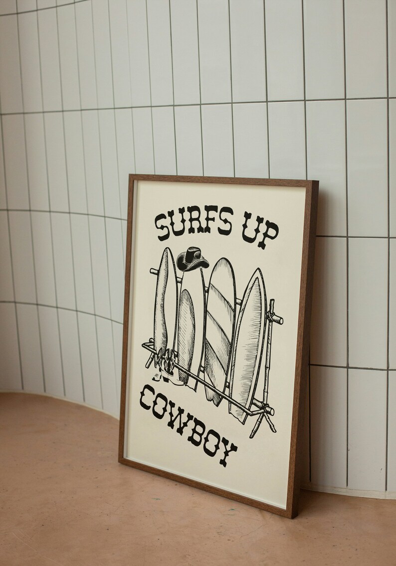 Surfs up Cowboy Print Vintage Western Cowboy Poster Trendy Coastal ...