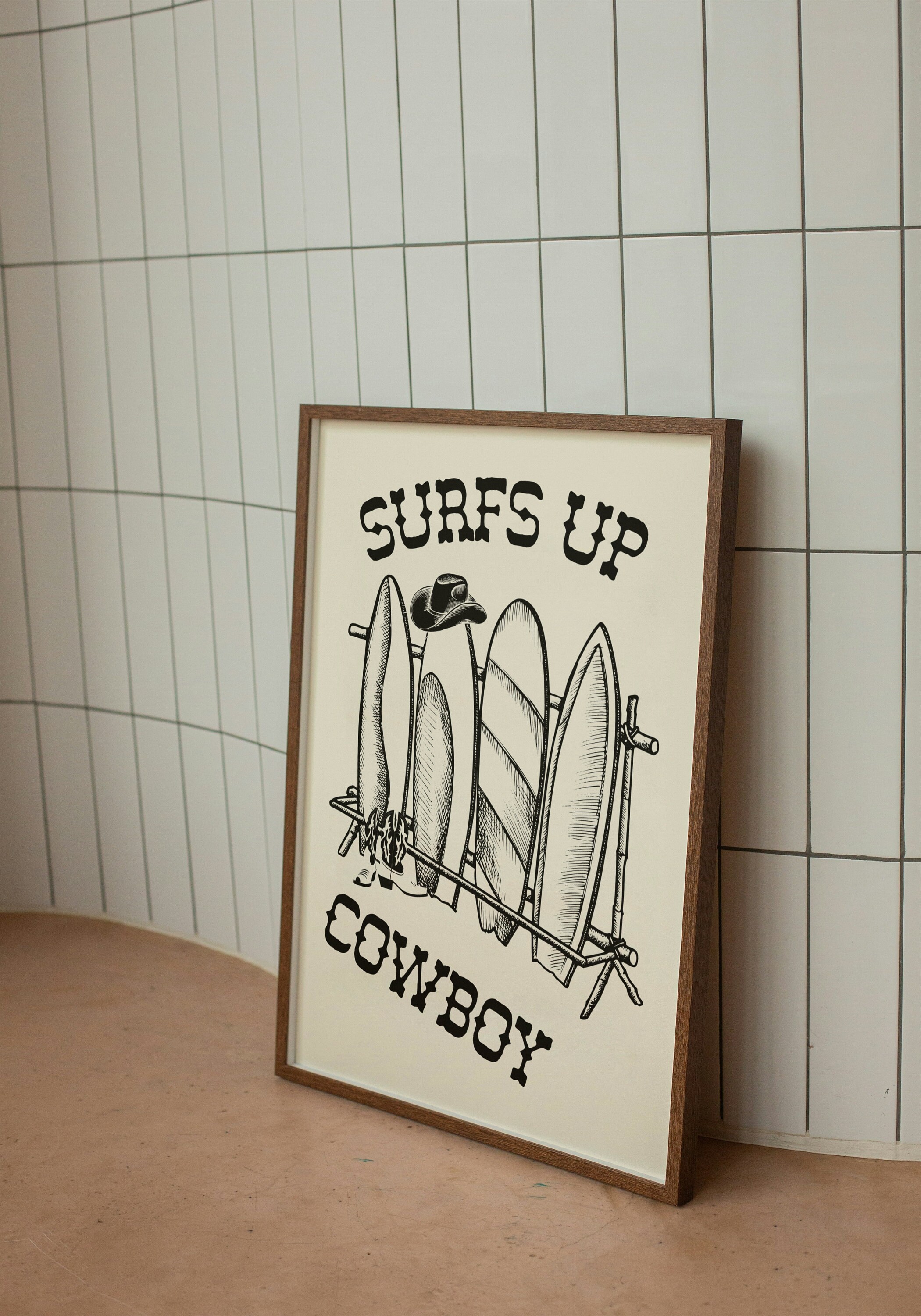 Surfs up Cowboy Print Vintage Western Cowboy Poster Trendy Coastal ...
