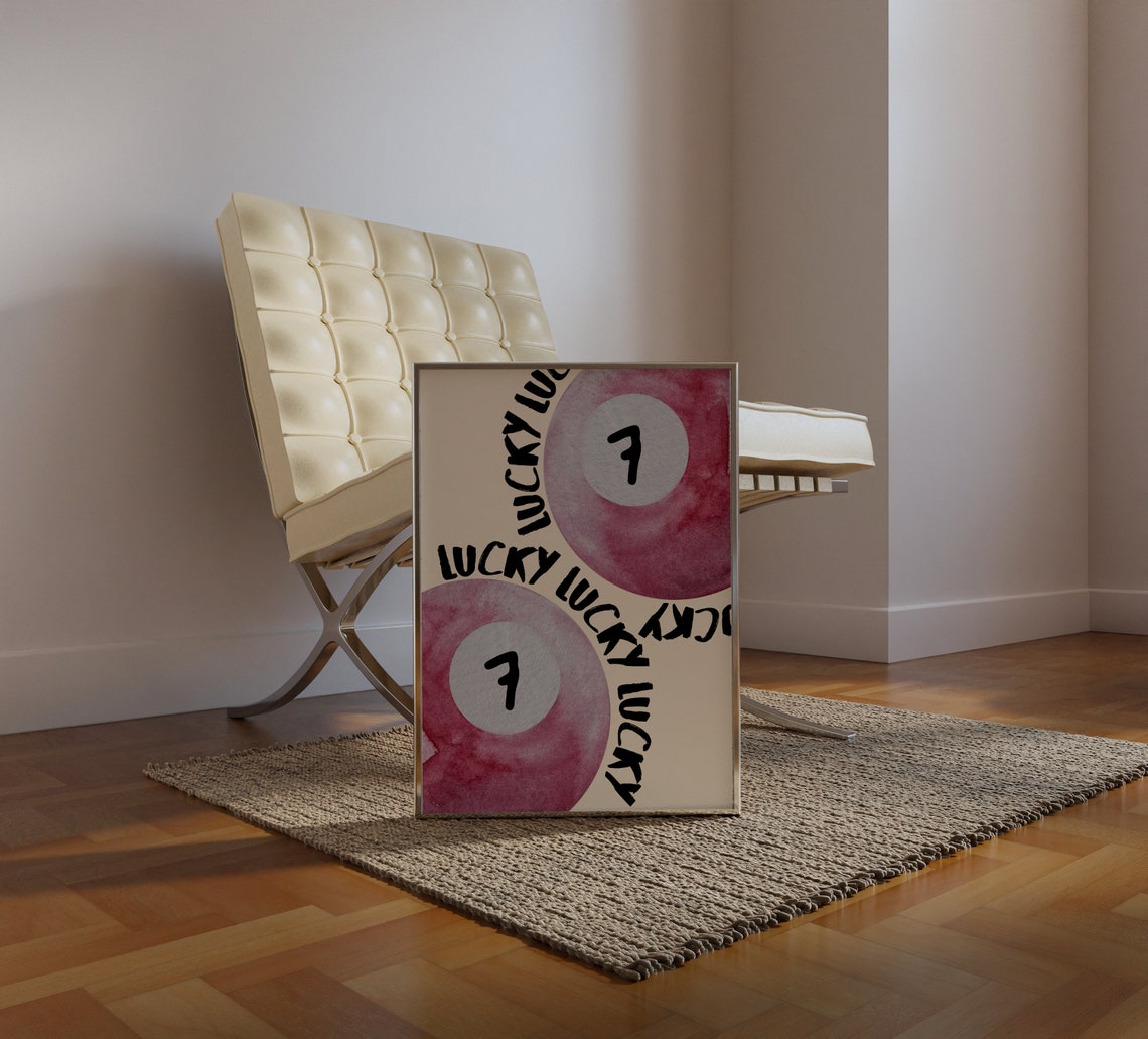 Vintage Pool Ball Print Retro Hand-drawn Wall Art Trendy Lucky 7 Ball ...