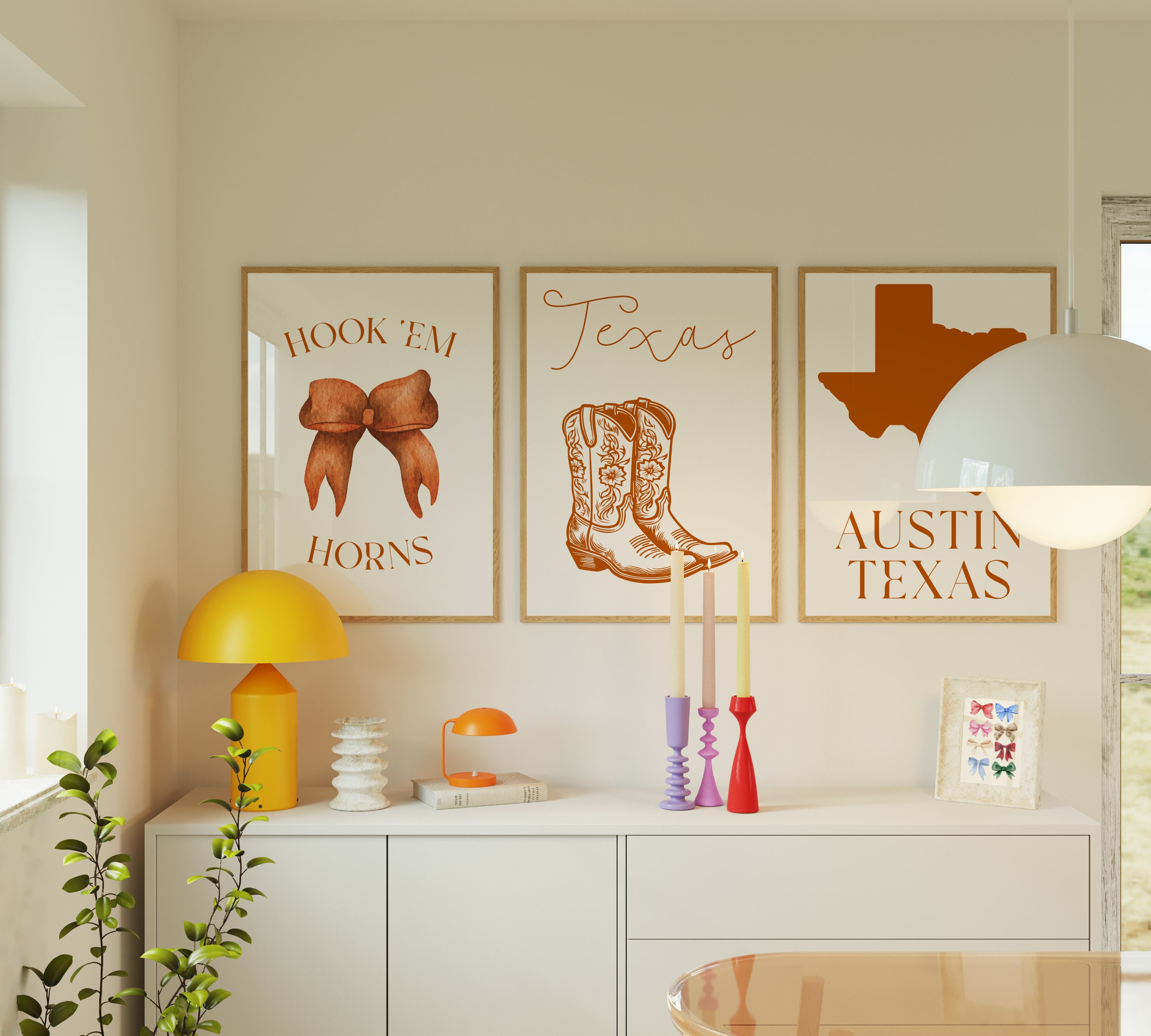 Preppy Austin Texas Set of 3, Trendy Hook Em Prints, Preppy Room Decor ...