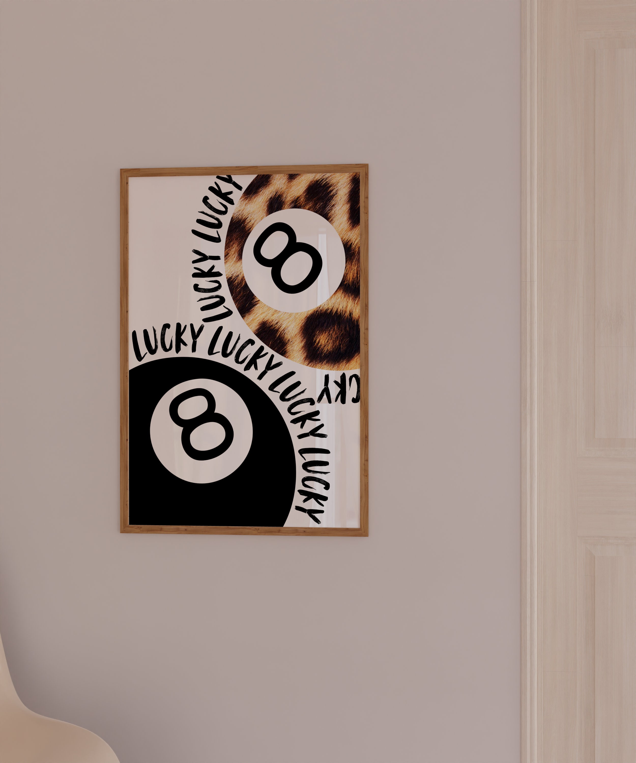 8 Ball Leopard Print, Retro Hand-drawn Wall Art Trendy Lucky 8 Ball ...