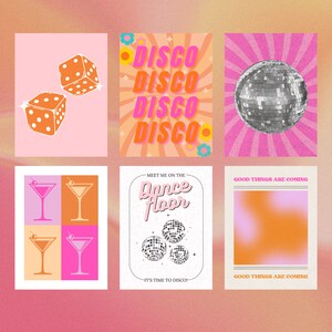 Set of 6 Pink and Orange Gallery Art | Trendy Prints | College Dorm Art ...