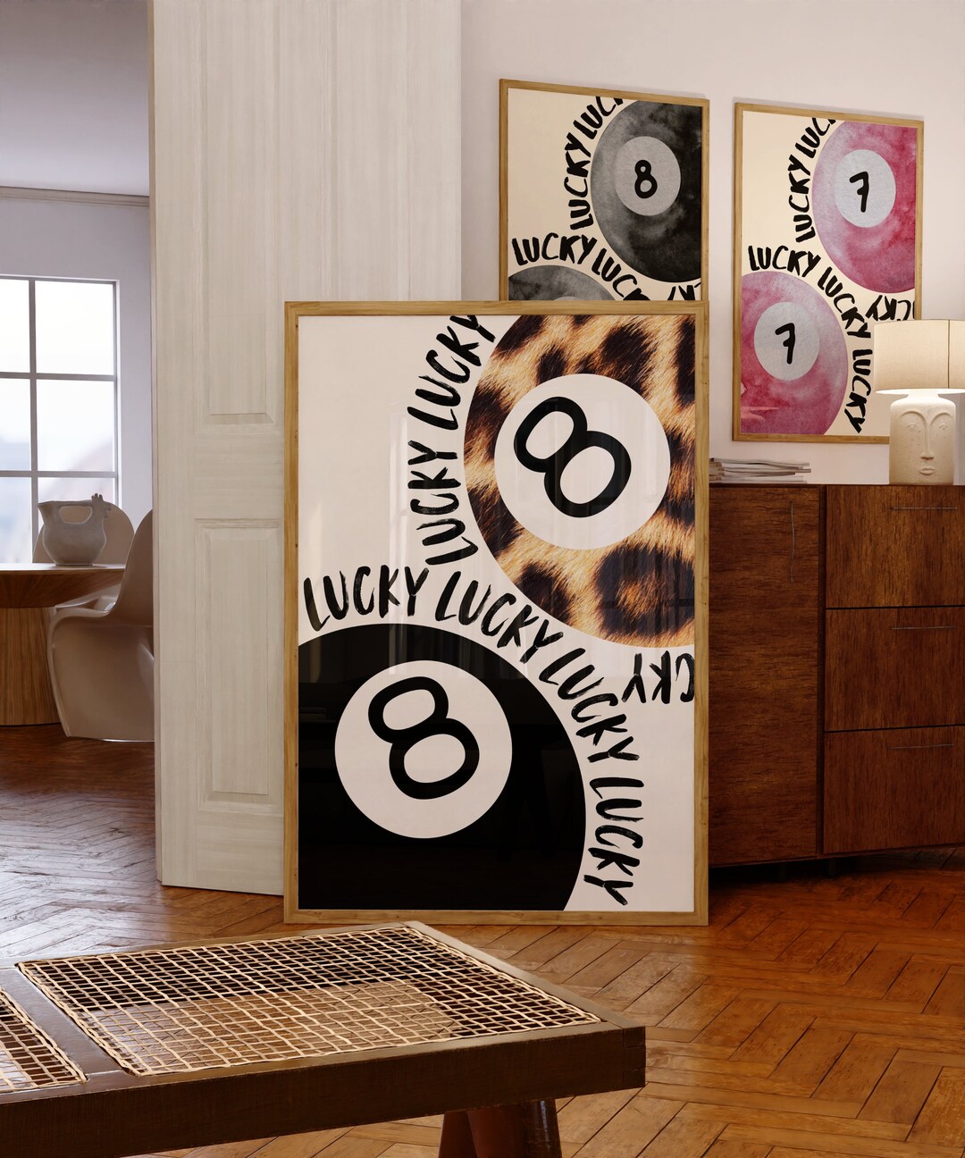 8 Ball Leopard Print, Retro Hand-drawn Wall Art Trendy Lucky 8 Ball ...