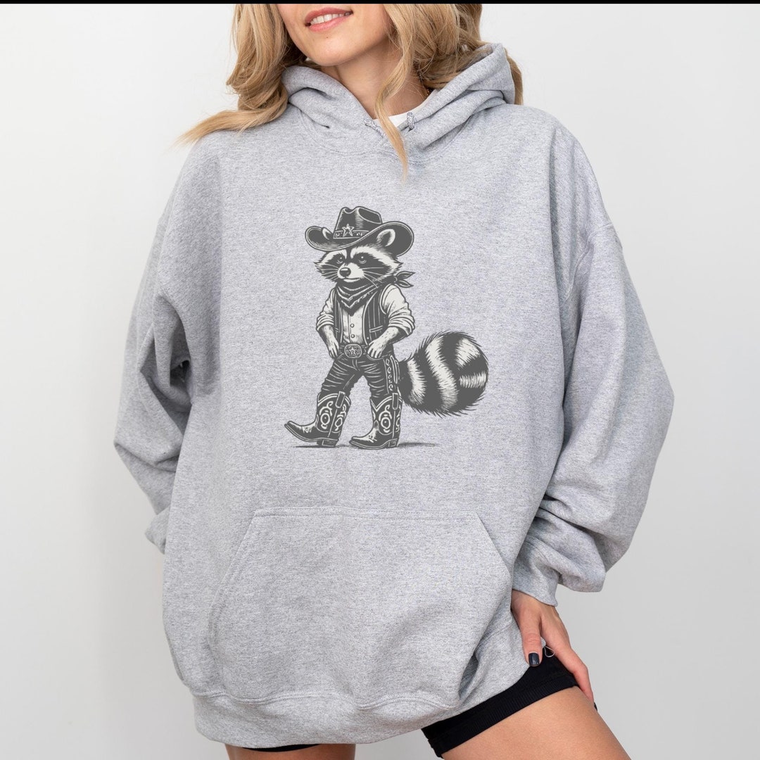 Western Raccoon Hoodie, Retro Cowboy Racoon Graphic Hoodie, Funny ...