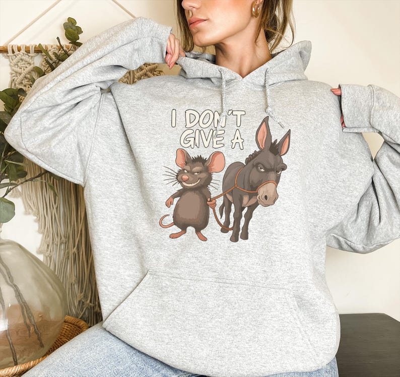 Funny Rat Donkey Hoodie: Sarcastic “I Don’t Give A Rat’s Ass” Pullover ...