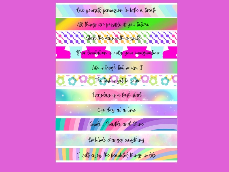 Digital Stickers, Motivational Quotes Pattern Strips, Inspirational ...