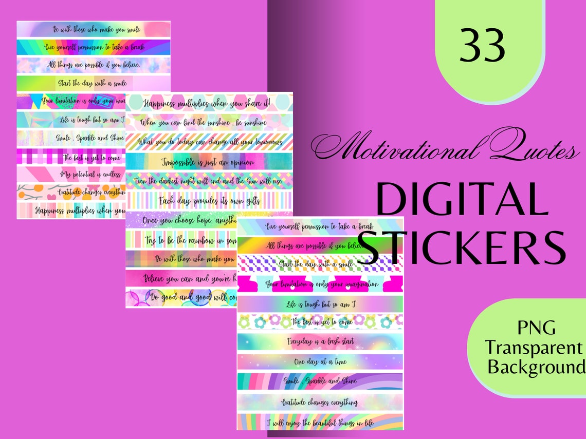 Digital Stickers, Motivational Quotes Pattern Strips, Inspirational ...