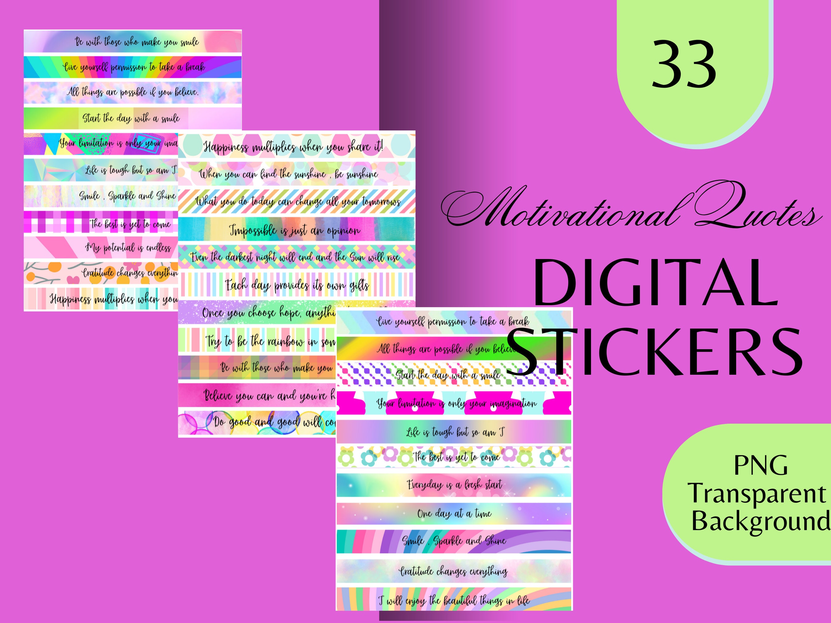 Digital Stickers, Motivational Quotes Pattern Strips, Inspirational ...