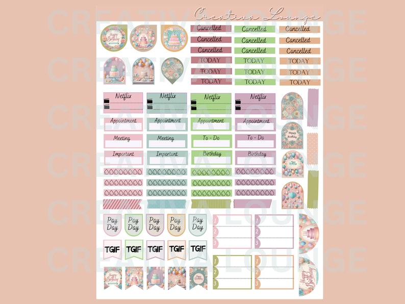 Happy Birthday Digital Planner Sticker, Transparent Background Digital ...