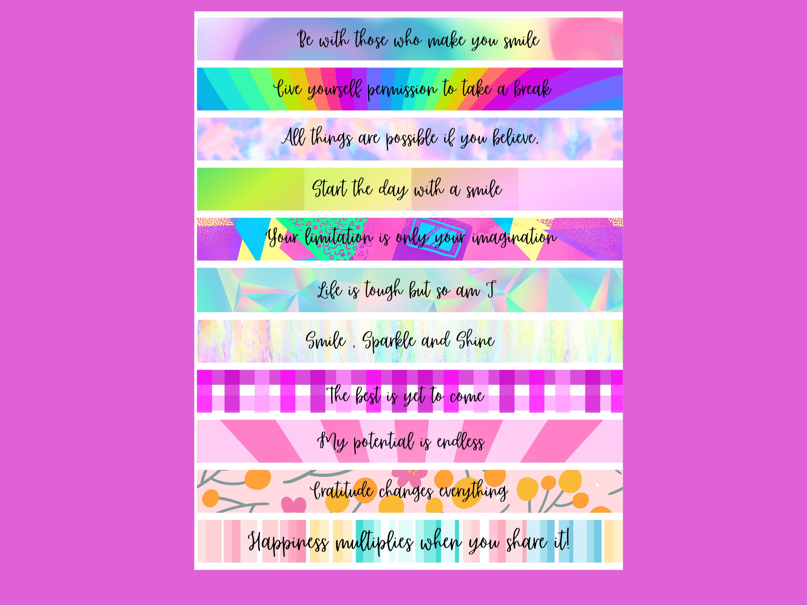 Digital Stickers, Motivational Quotes Pattern Strips, Inspirational ...