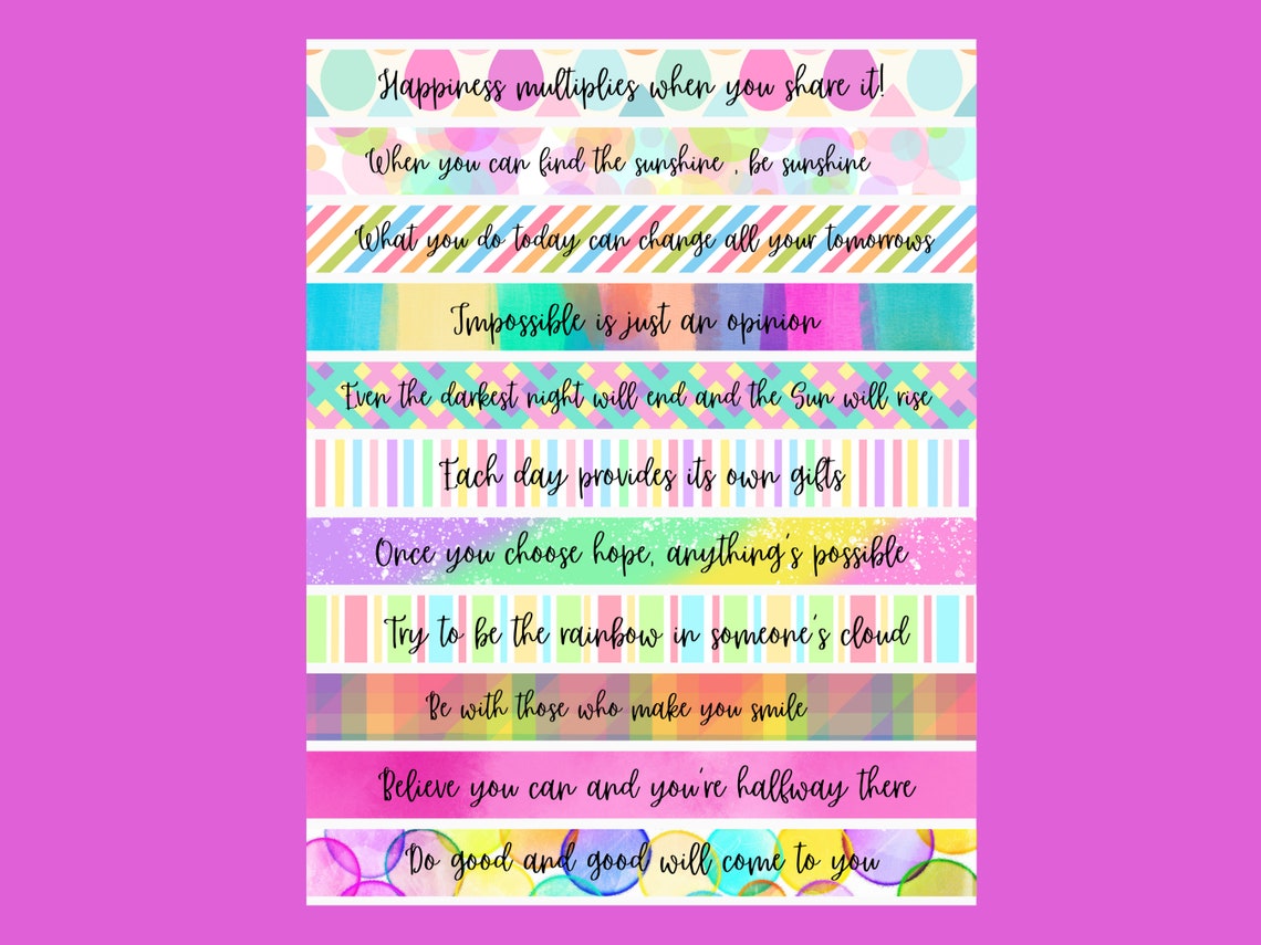 Digital Stickers, Motivational Quotes Pattern Strips, Inspirational ...