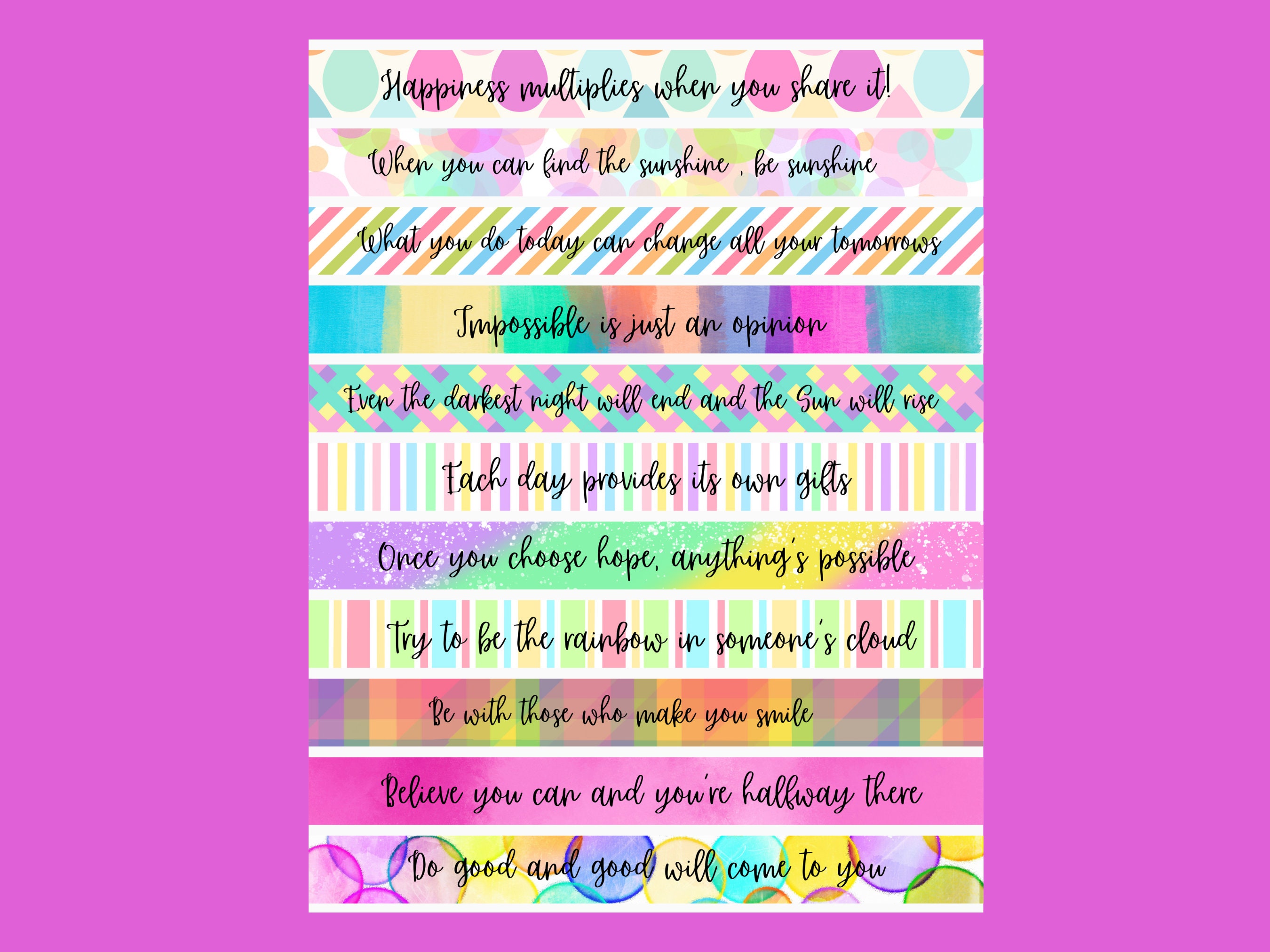 Digital Stickers, Motivational Quotes Pattern Strips, Inspirational ...
