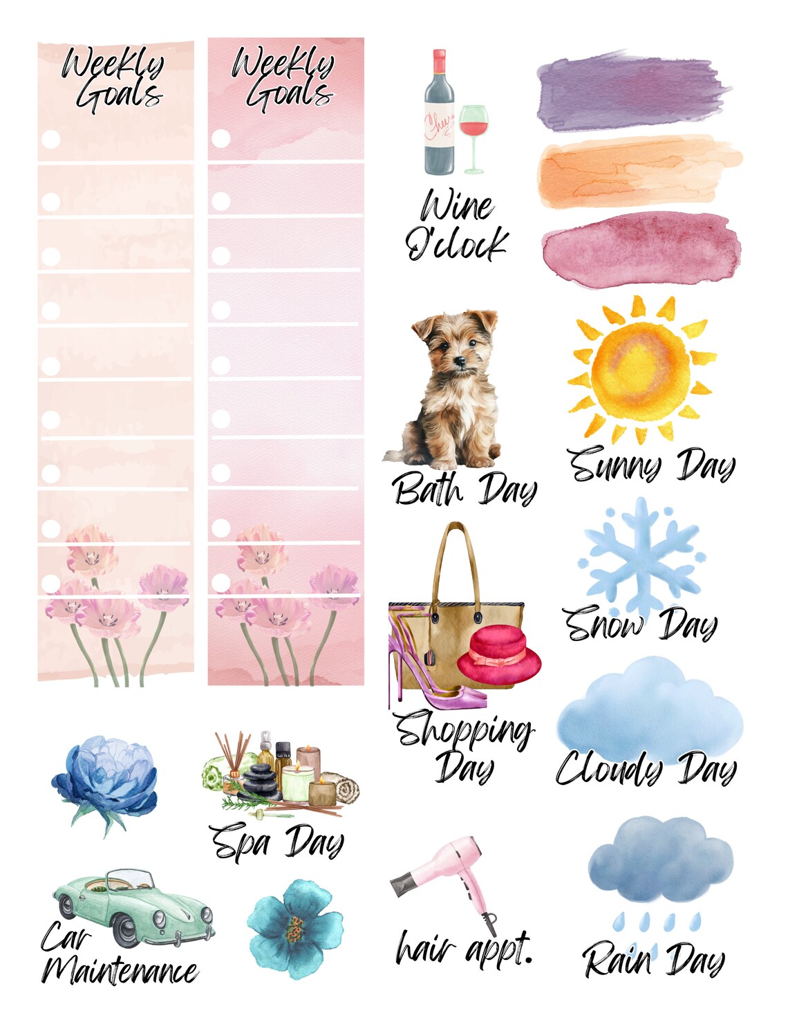 Printable Planner Stickers, Weekly Happy Planner, Watercolor Planner ...