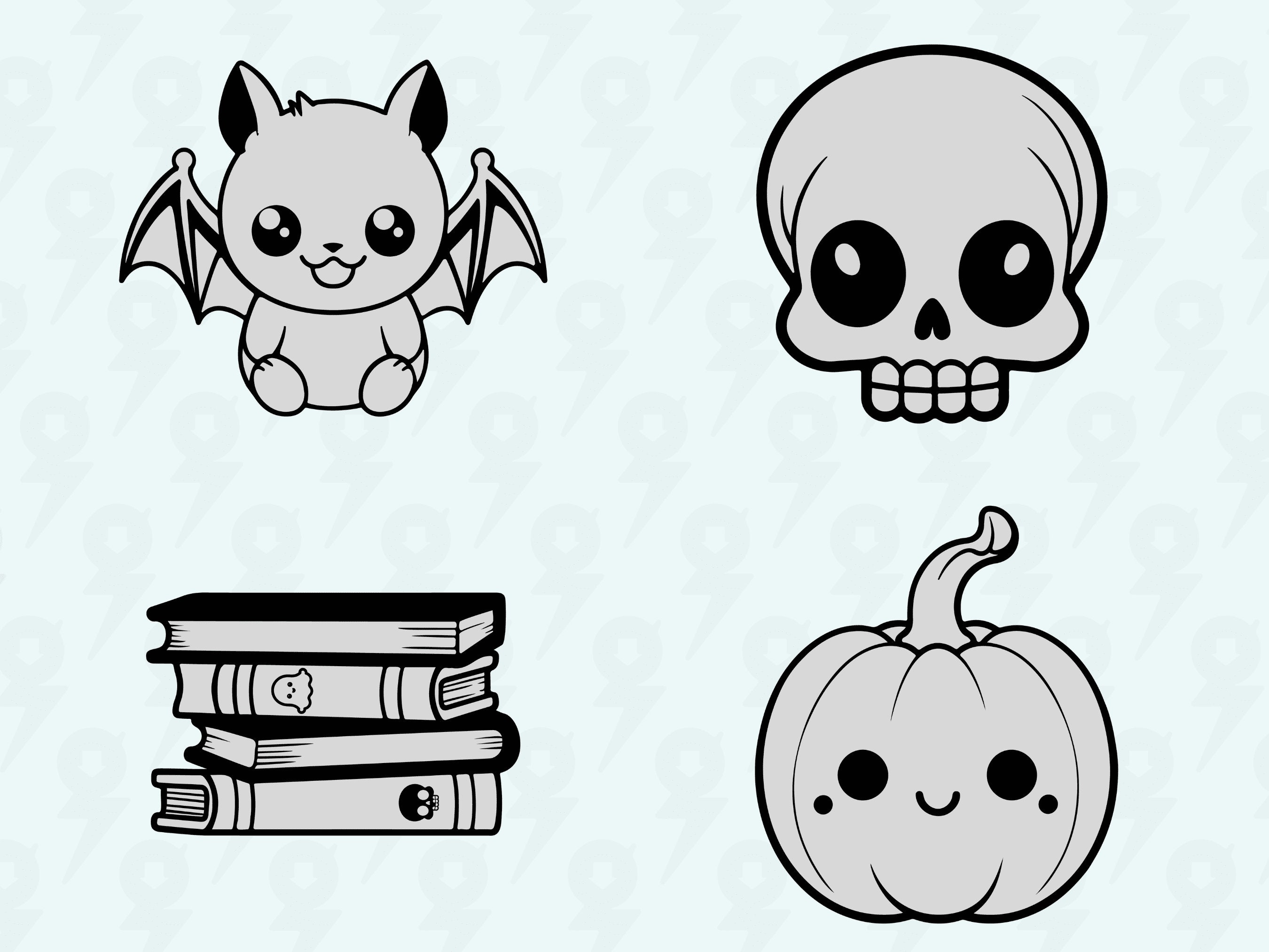 Cute Kawaii Vector SVG Halloween Clipart Bundle, Witch Cat, Jack O ...