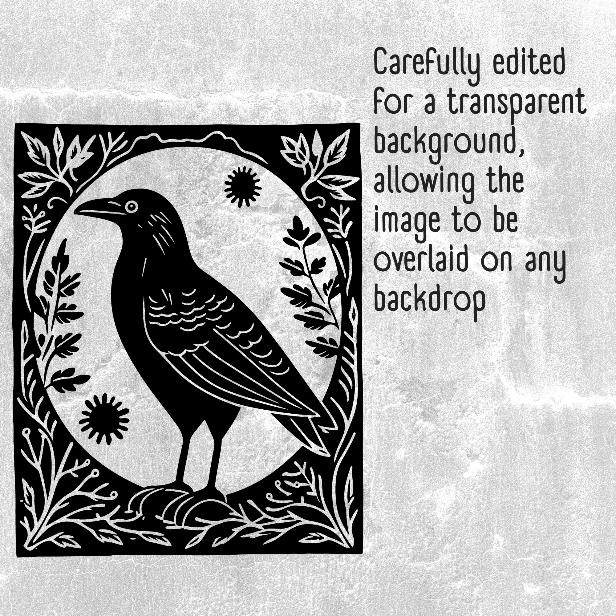Regal Ravens With Plants Inspired by Linocut Clipart, Mystical Talking ...