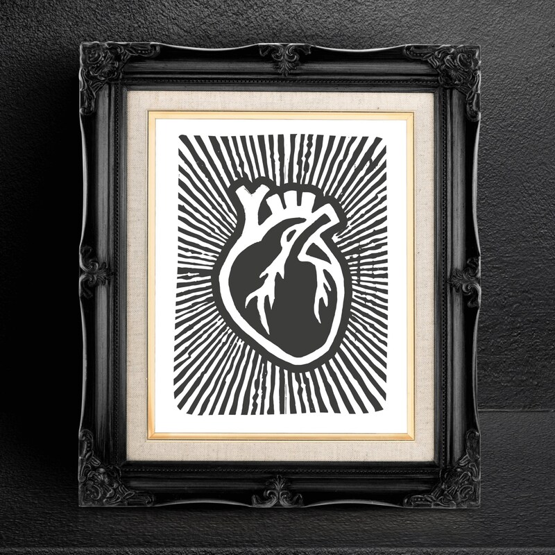 Heart Linocut - Etsy