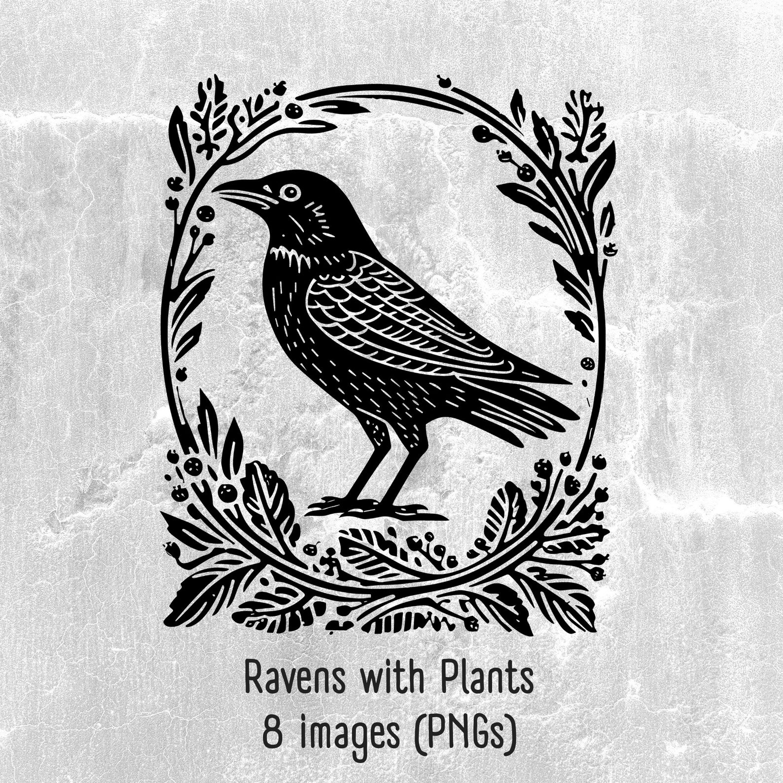 Regal Ravens With Plants Inspired by Linocut Clipart, Mystical Talking ...