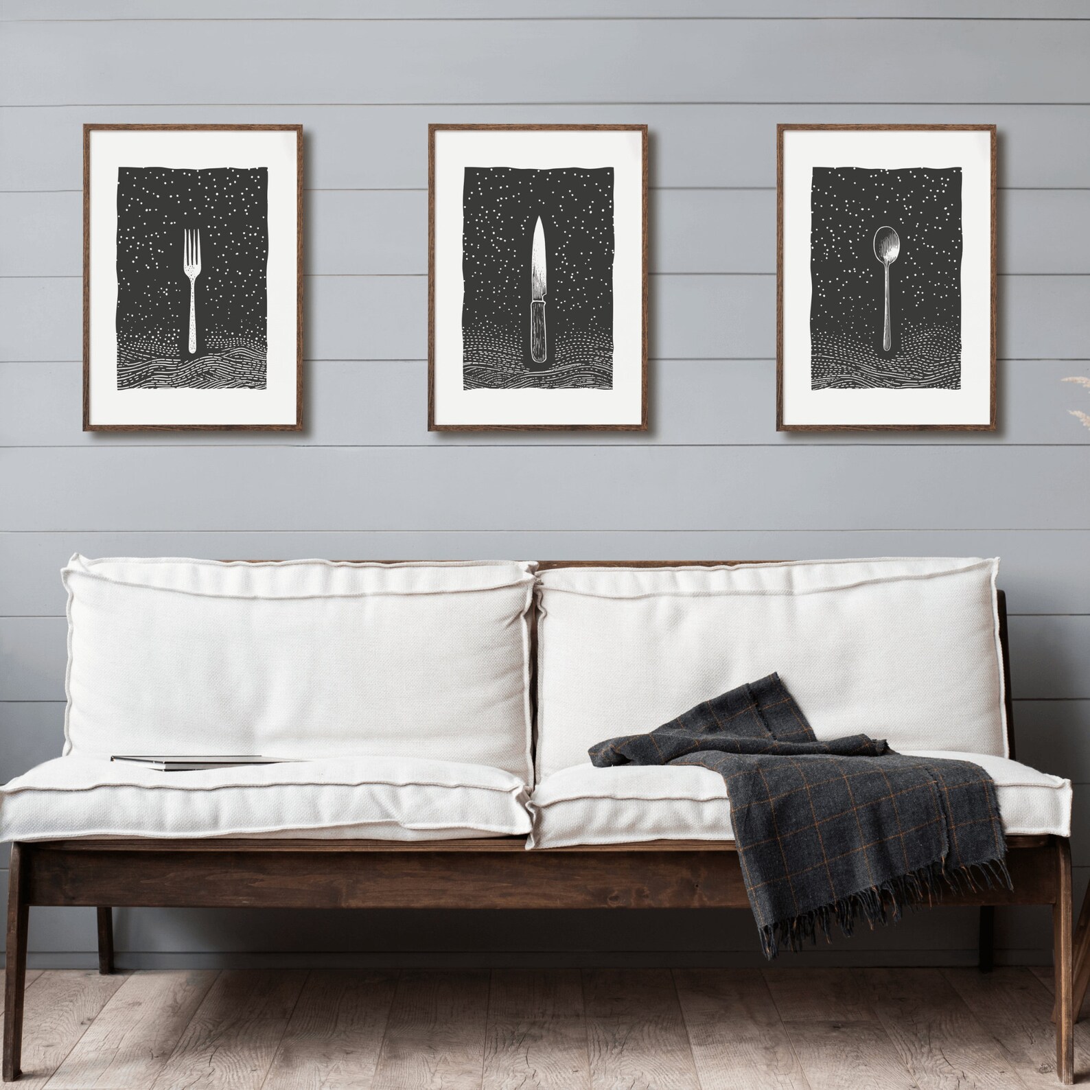 Fork, Knife & Spoon Printable Wall Art Set of 3: Linocut Inspired ...