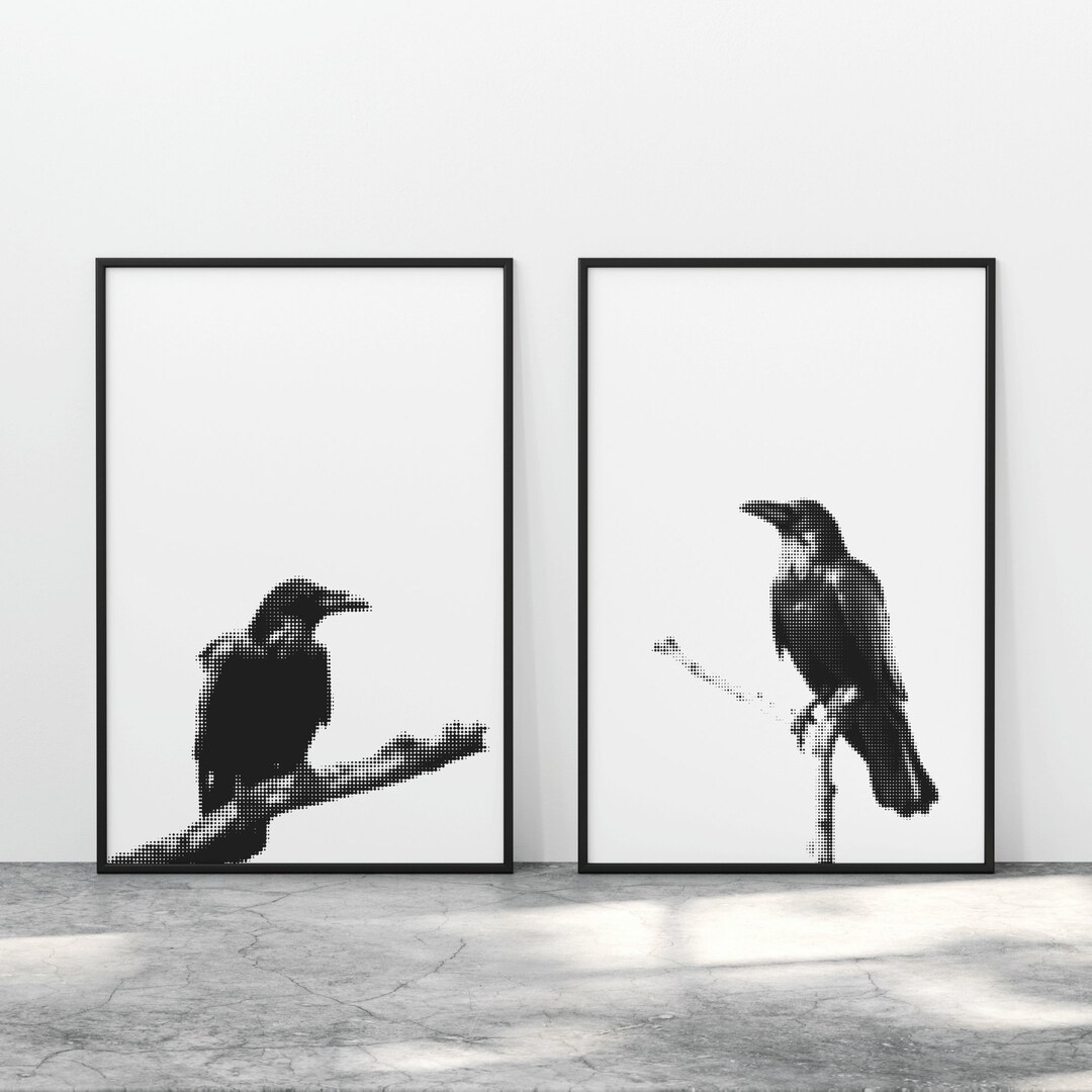 Halftone Ravens Printable Wall Art Set of 2, Whimsigoth Decor Digital ...
