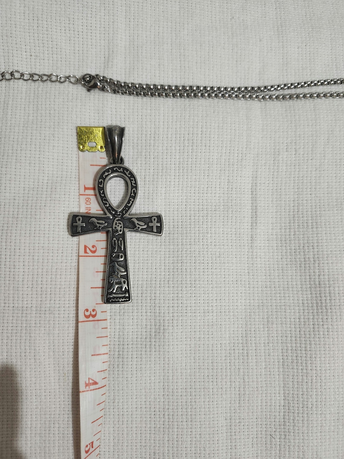 Stainless Steel Large Ankh Cross Pendant Ancient Egyptian Hieroglyphic ...