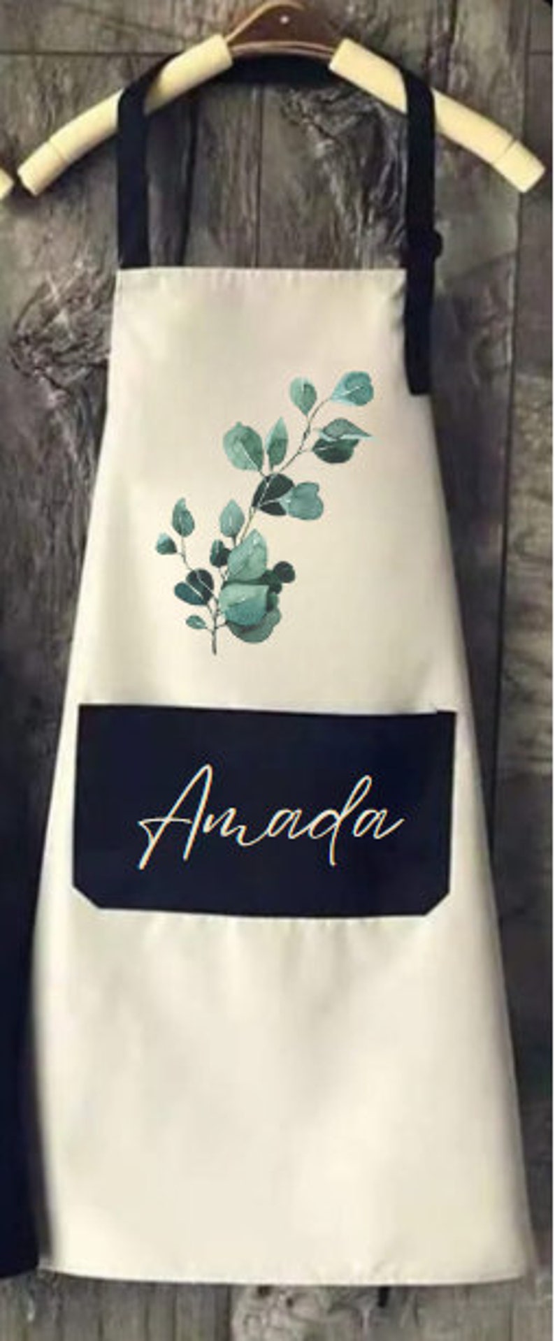 Personalized Full Cream and Black Canvas Apron With Adjustable Straps ...