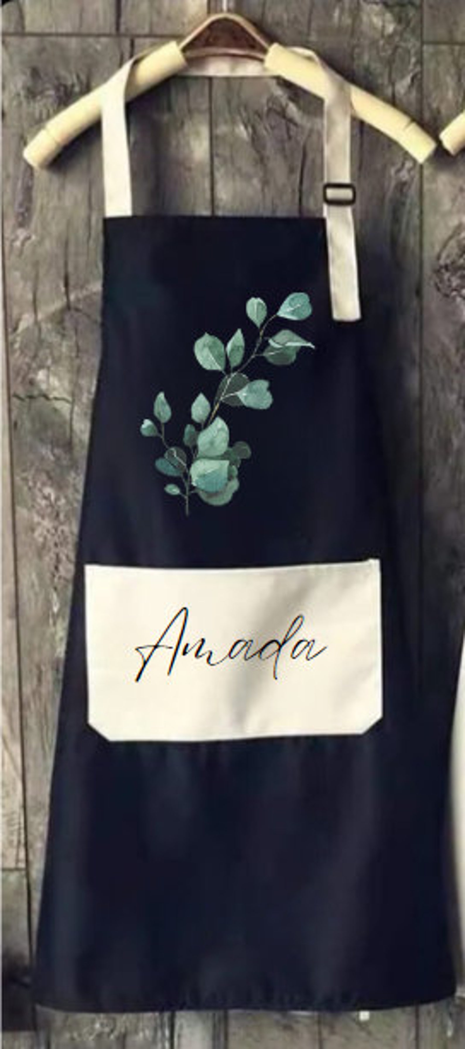 Personalized Full Cream and Black Canvas Apron With Adjustable Straps ...
