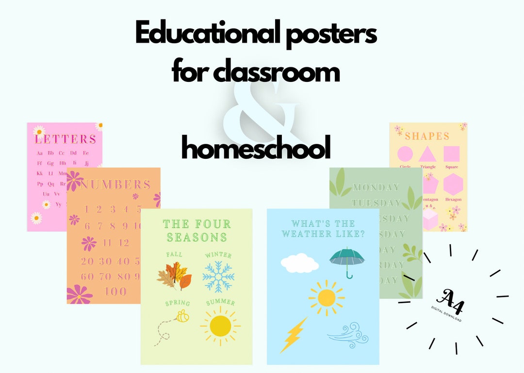6 Educational Posters A4 | Classroom & Homeschool: Letters, Numbers ...