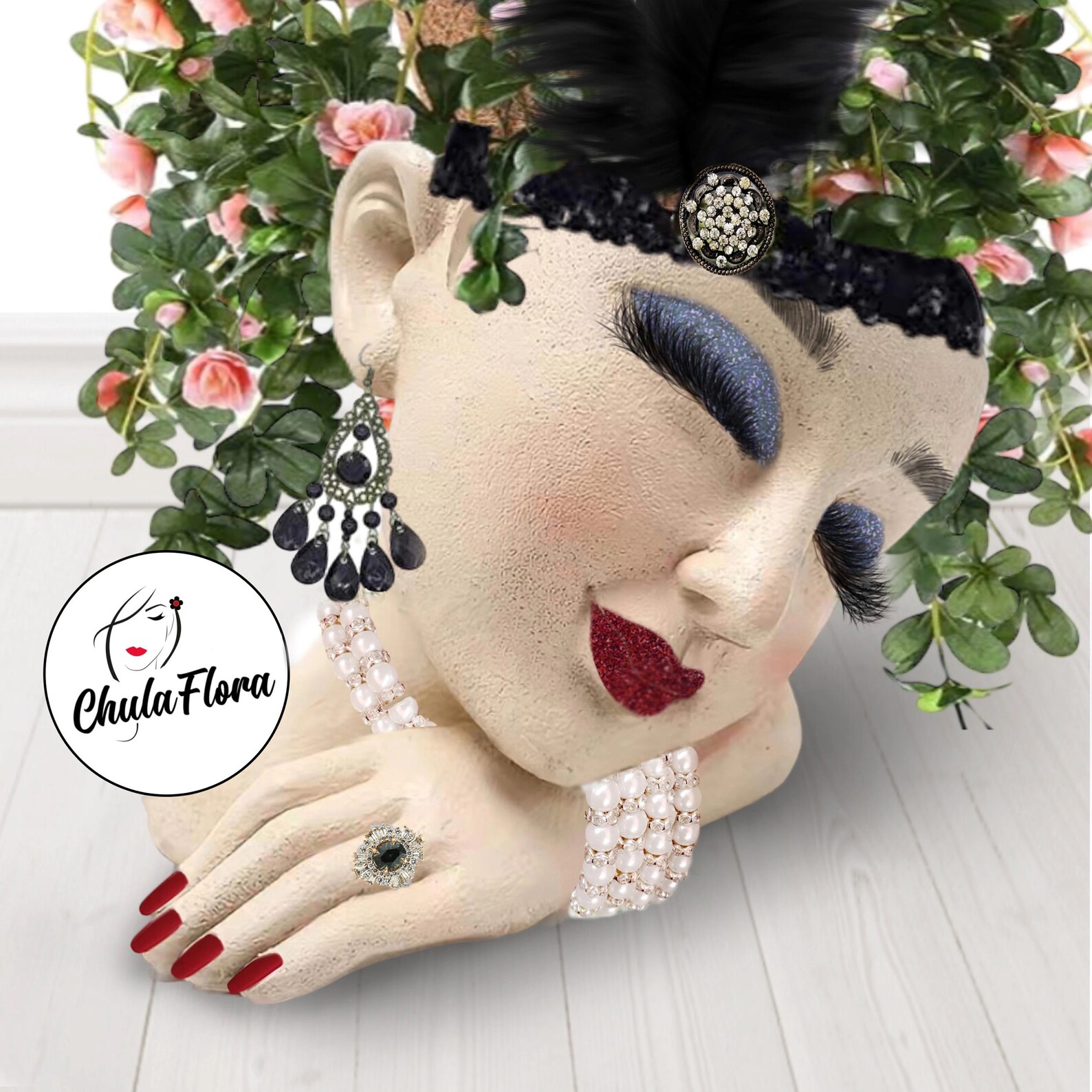 Style: FLAPPER Beautiful Decorative Resin Hand Painted Flower Planter ...