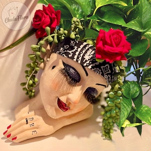 LA CHOLA - Hand Painted Resin Flower Planter – Decorative Flower Pot ...