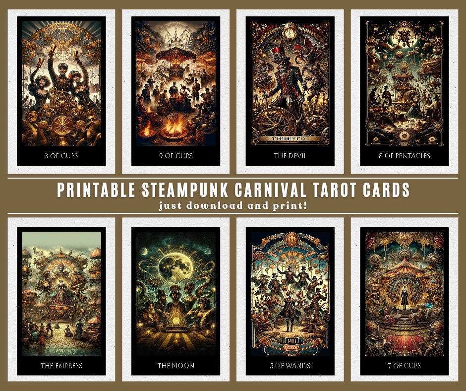Steampunk Carnival Tarot Cards Printable Digital Download - Etsy