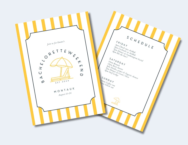 Yellow Stripe Bachelorette Invitation & Itinerary Template (digital ...