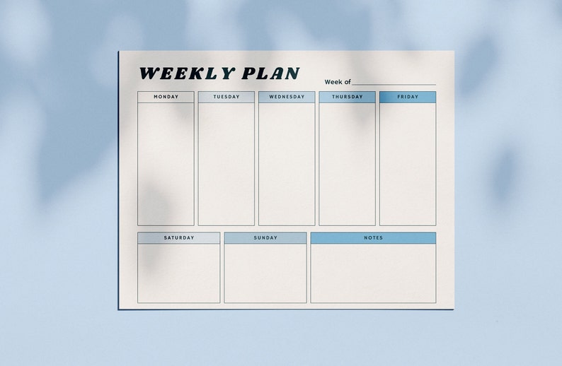 Printable Weekly Planner | Blue Ombre Weekly Calendar | Digital Week ...