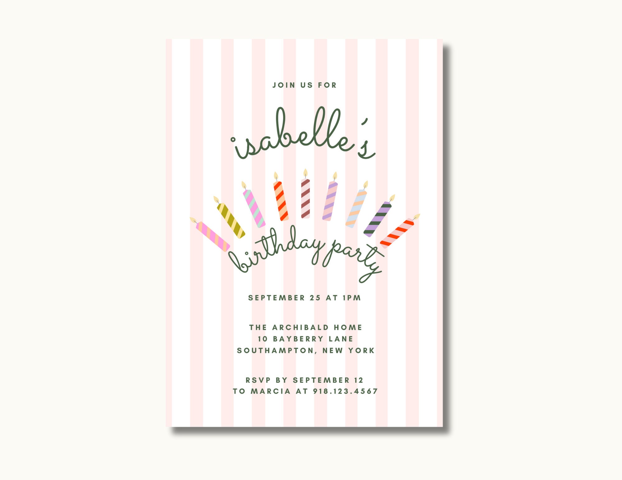 Striped Birthday Invitation Template: Pink, Blue, Lavender (printable ...