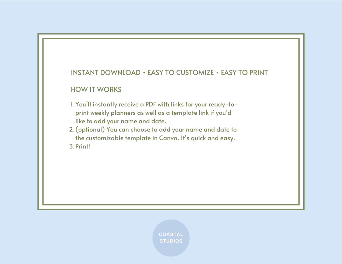 Printable Weekly Planner | Blue Ombre Weekly Calendar | Digital Week ...