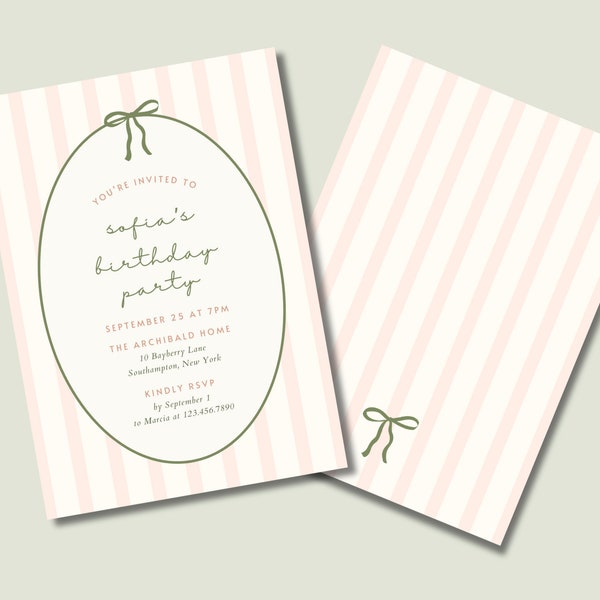 Pink Preppy Bow Invitations - Etsy