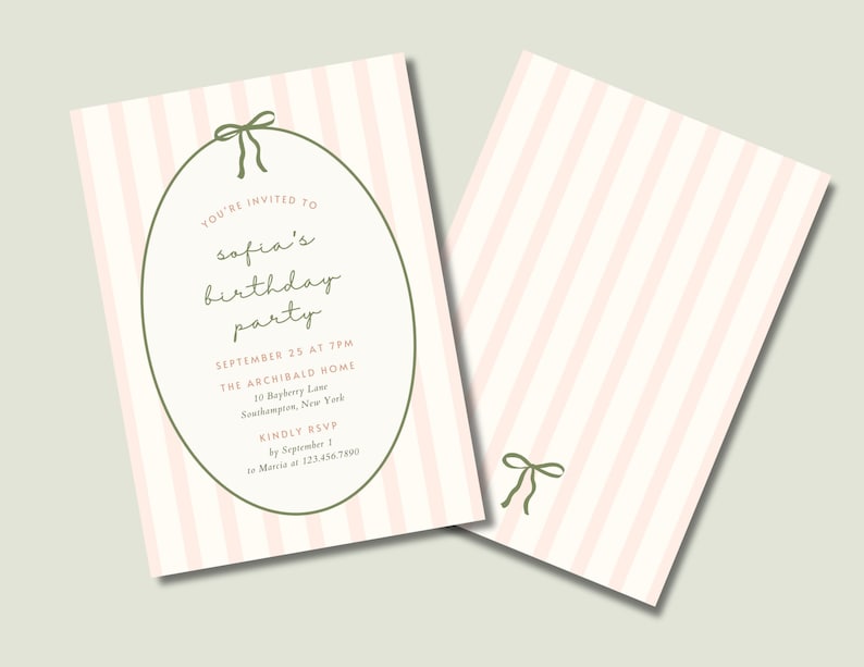 Pink Stripe Birthday Invitation Template: Bow Coquette (digital Evite ...