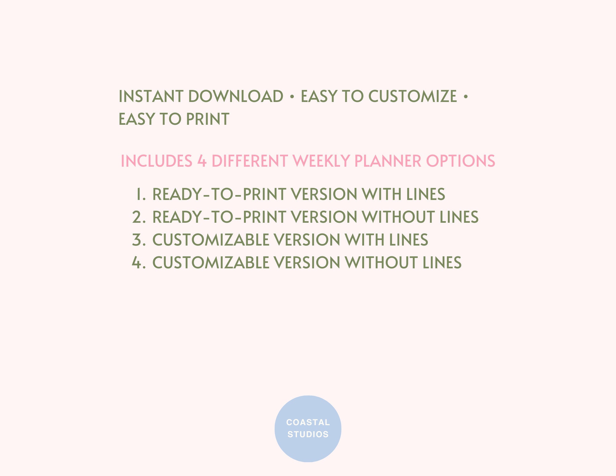 Printable Weekly Planner | Pink Green Ombre Weekly Calendar | Digital ...