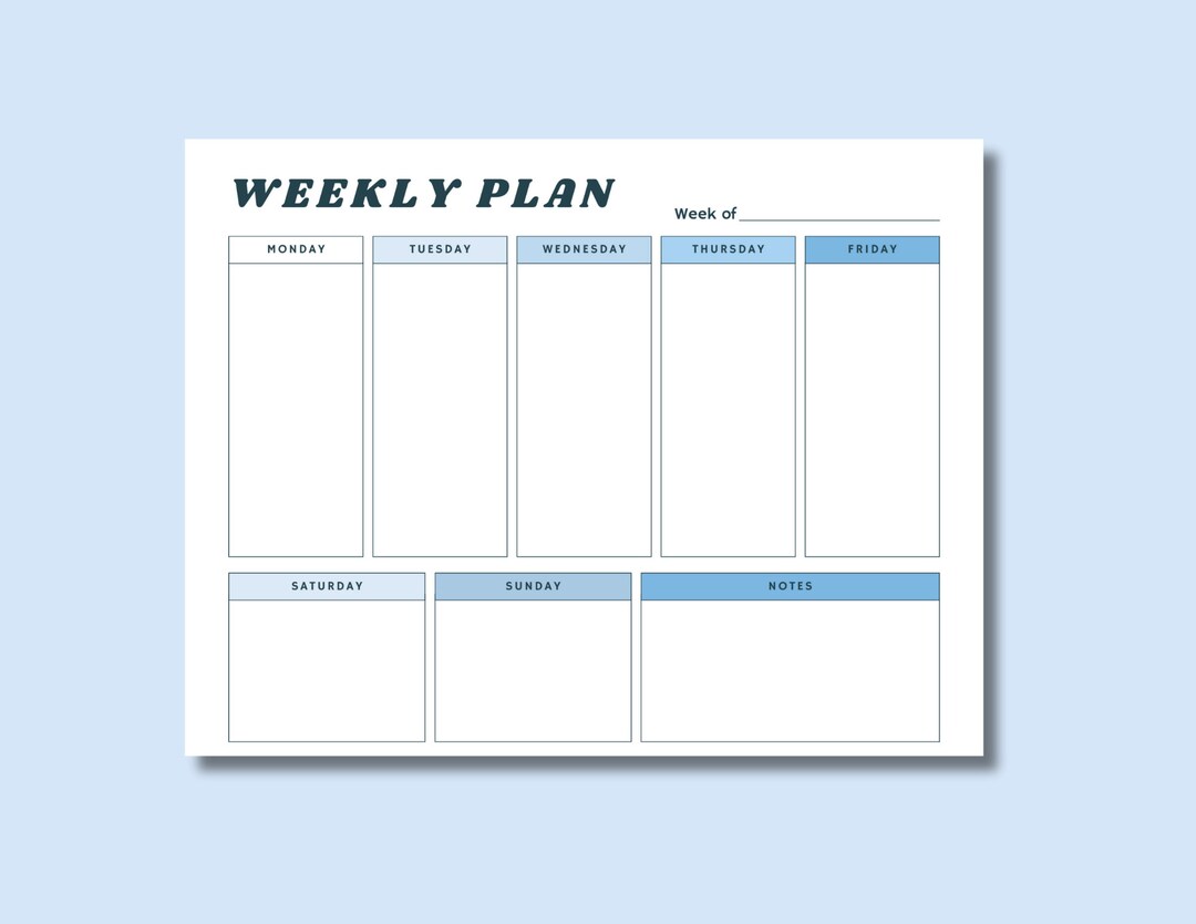 Printable Weekly Planner | Blue Ombre Weekly Calendar | Digital Week ...