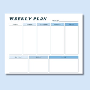 Printable Weekly Planner | Blue Ombre Weekly Calendar | Digital Week ...