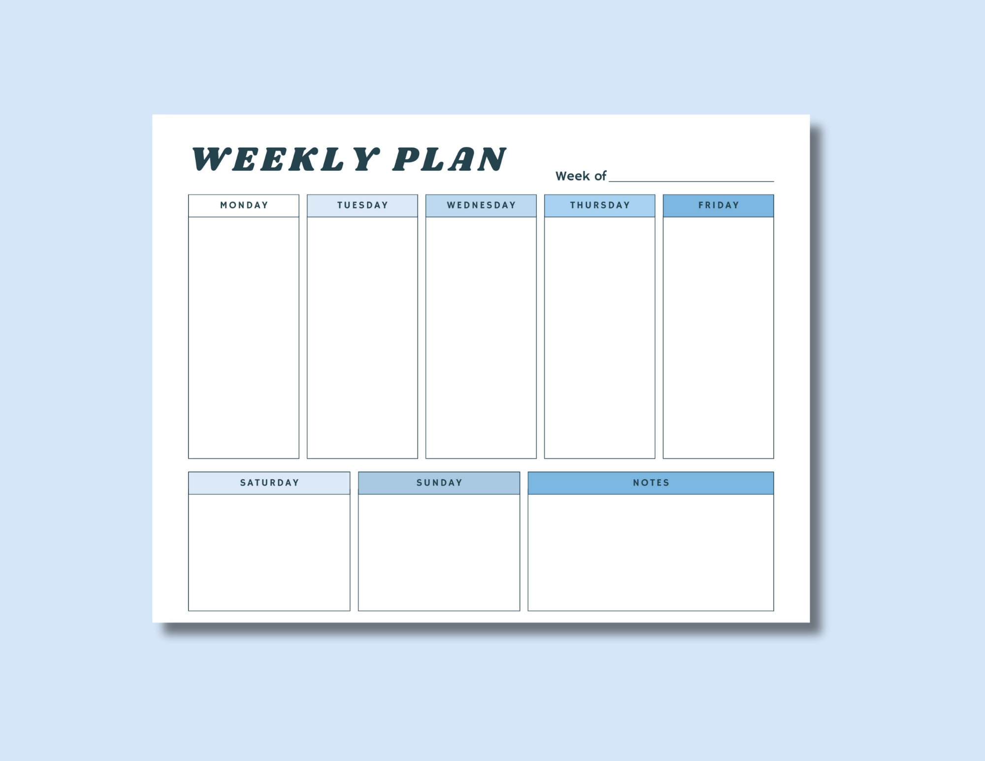 Printable Weekly Planner | Blue Ombre Weekly Calendar | Digital Week ...