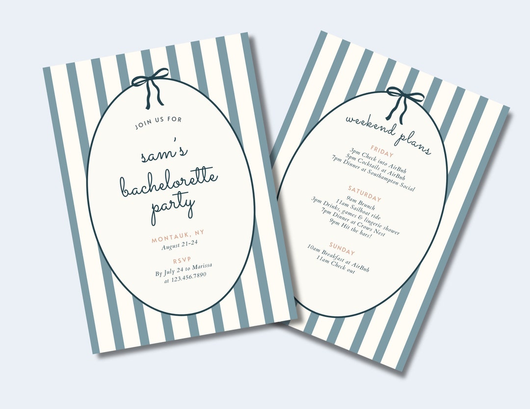 Stripes Bow Bachelorette Invitation & Itinerary | Customizable ...