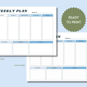 Printable Weekly Planner | Blue Ombre Weekly Calendar | Digital Week ...