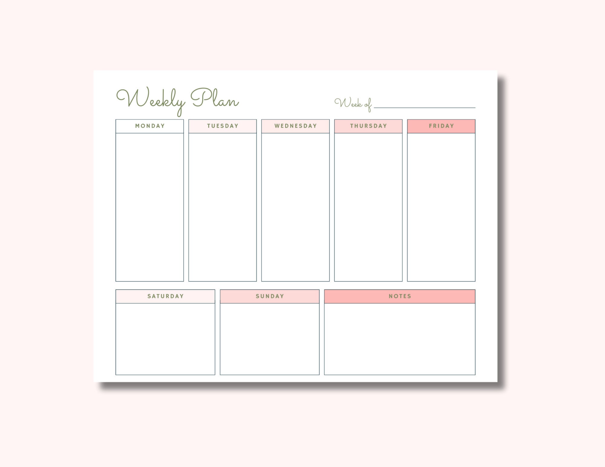 Printable Weekly Planner | Pink Green Ombre Weekly Calendar | Digital ...