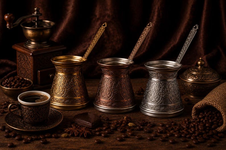 Cast Iron Turkish Coffee Pot, Ottoman Pattern Cezve, Coffee Bar ...