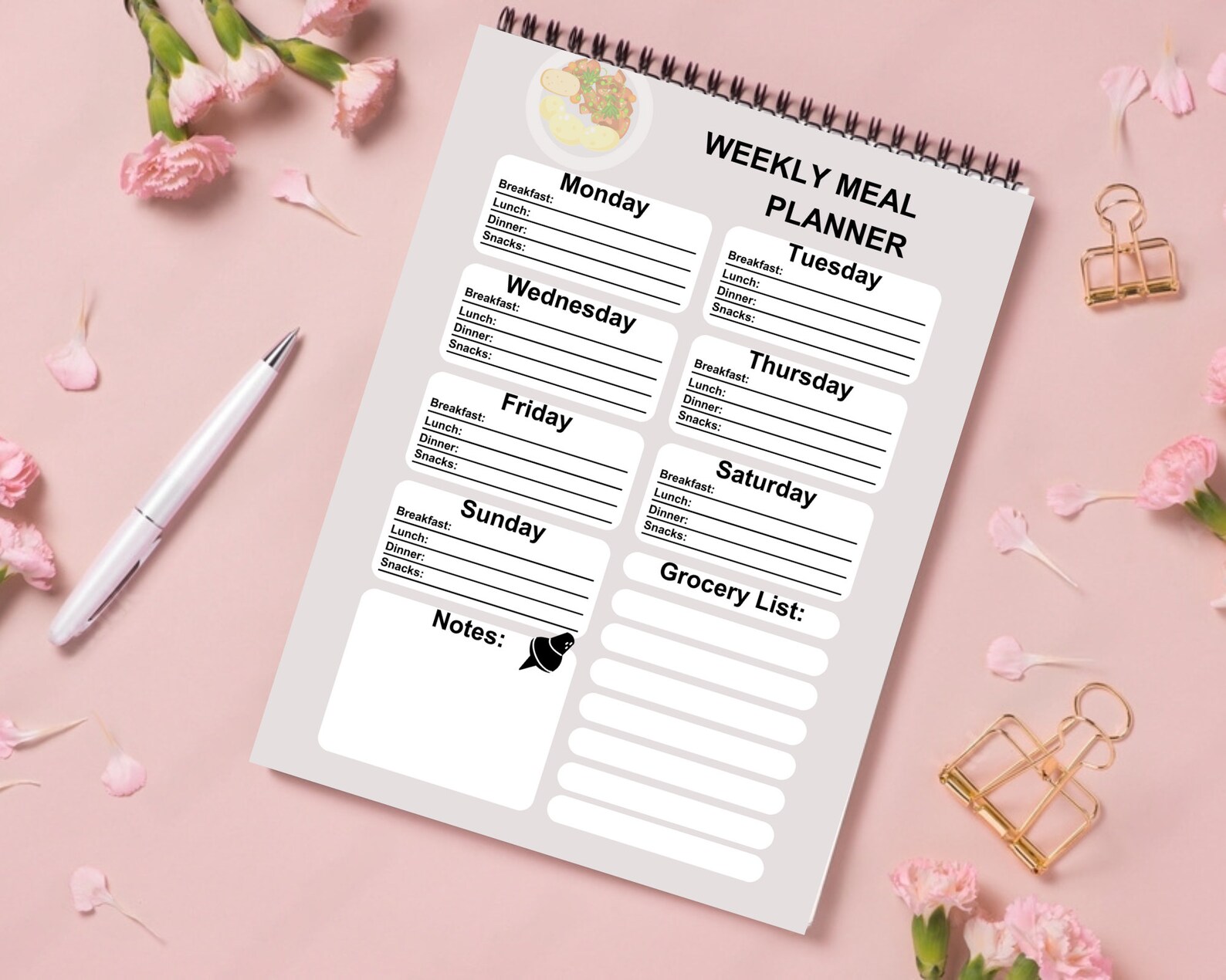 Editable Weekly Meal Planner, Grocery List, Printable, Digital, Meal ...