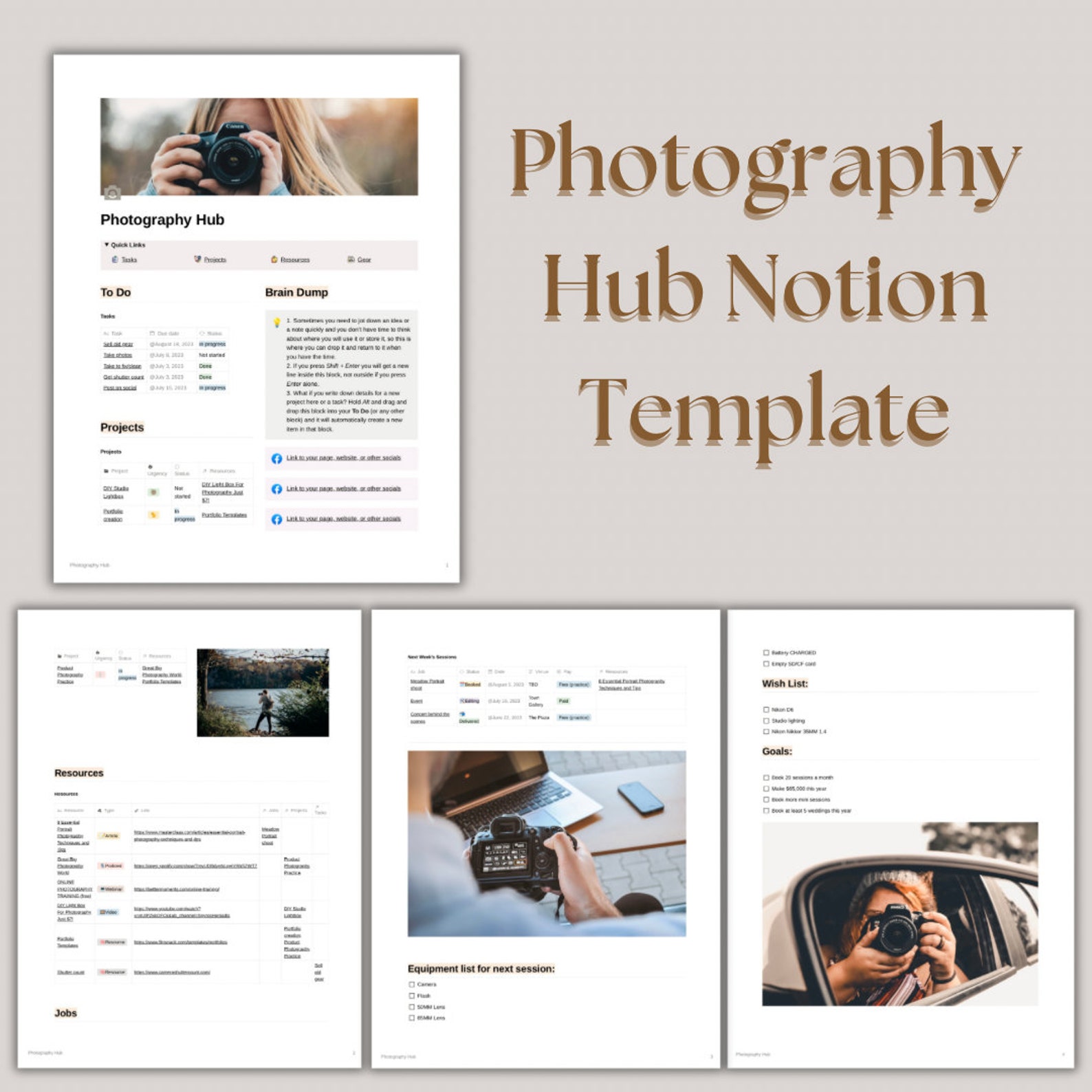Photography NOTION Template, Notion HUB Template, Notion Workflow ...